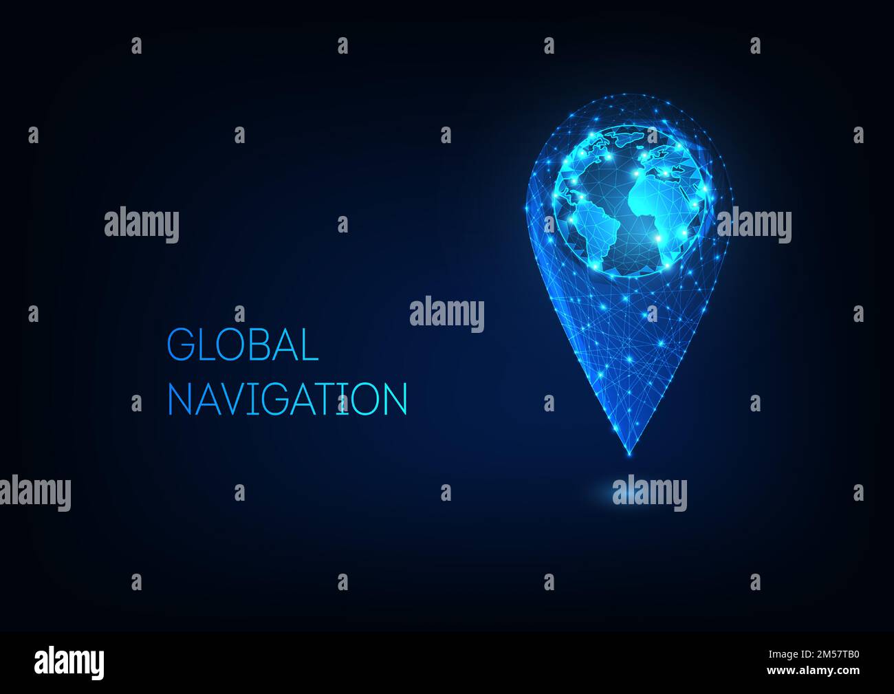 Futuristic glowing low polygonal GPS location sign with earth globe ...