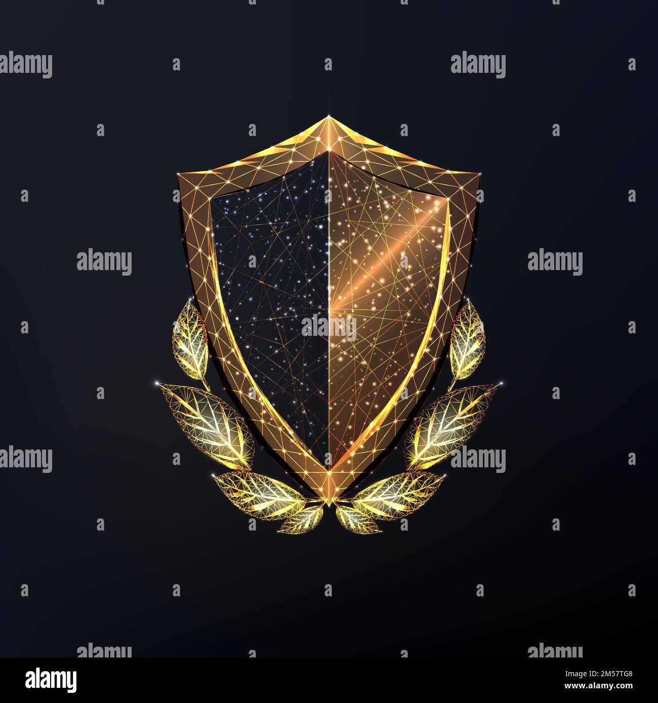 Futuristic glowing low polygonal check mark with green leaf isolated on ...