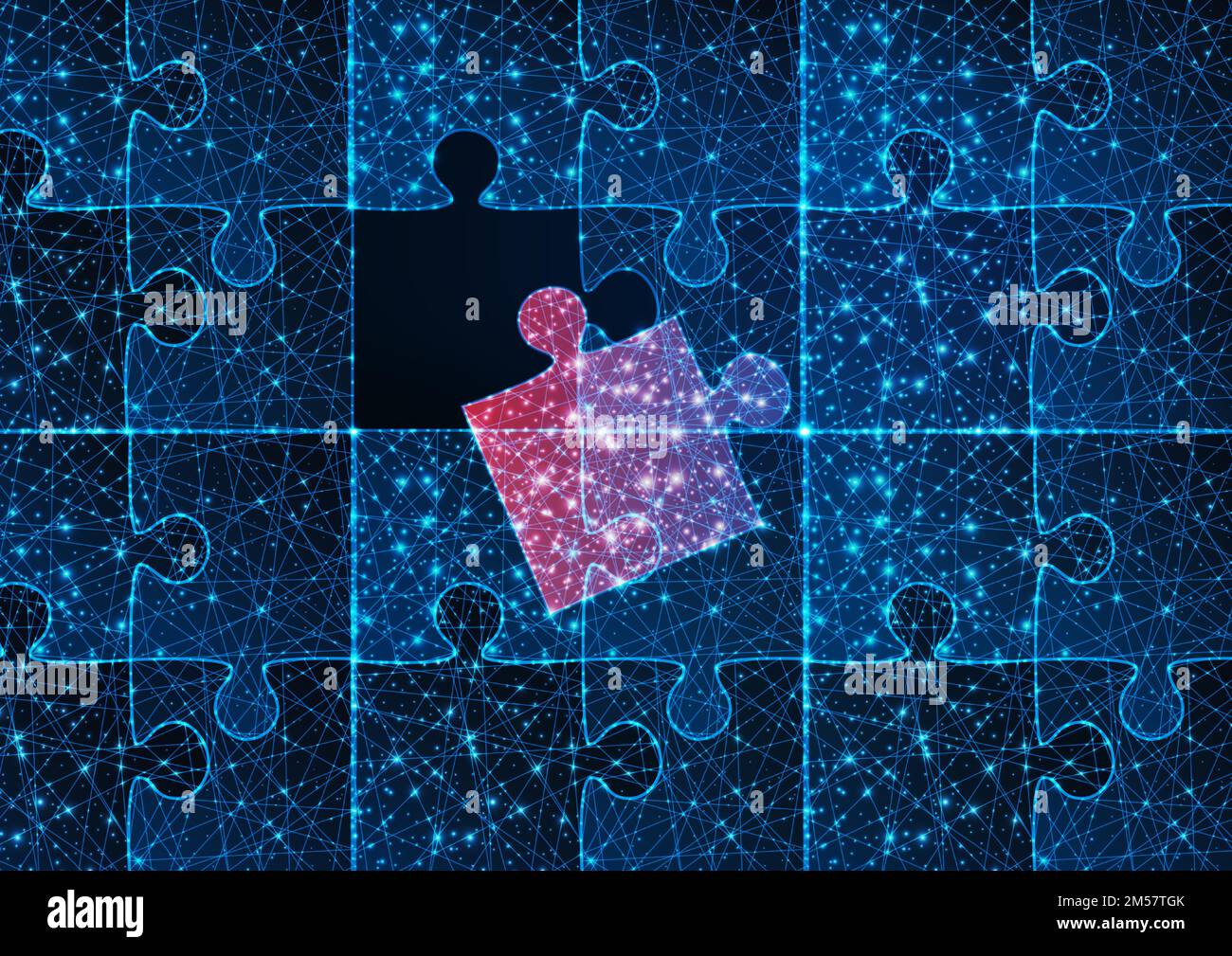 Futuristic glowing low polygonal blue jigsaw puzzle game background ...