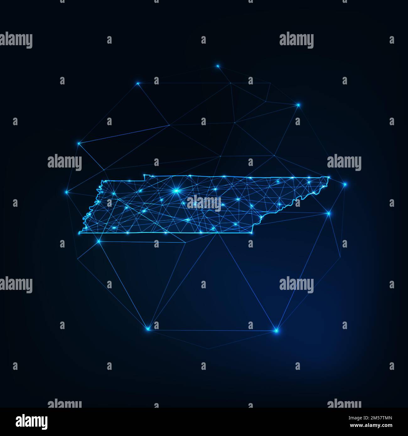 Tennessee state USA map glowing silhouette outline made of stars lines ...