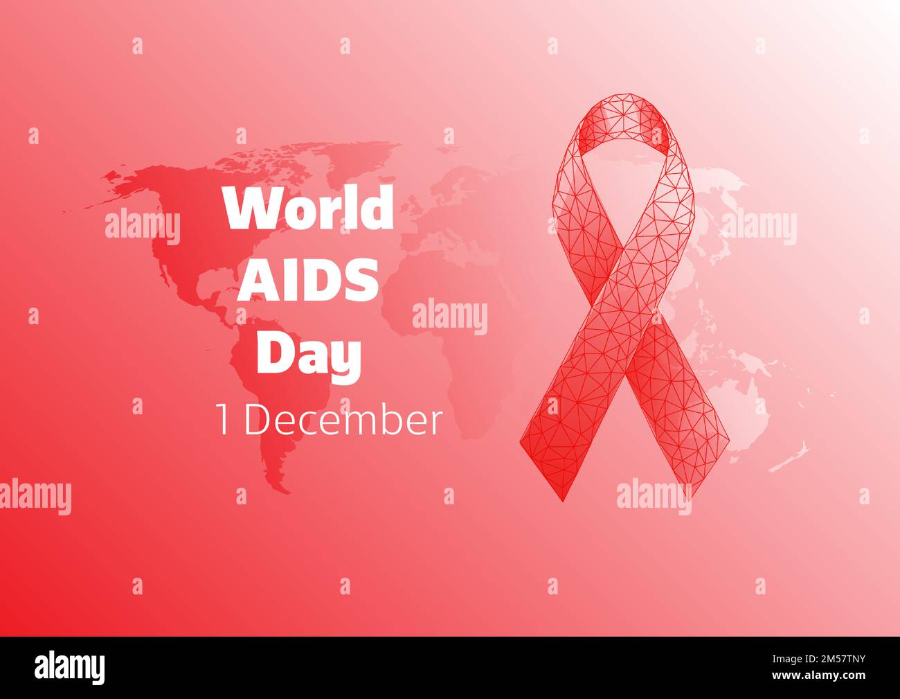 World AIDS day December 1 banner template with red low polygonal ribbon bow, world map and text ...