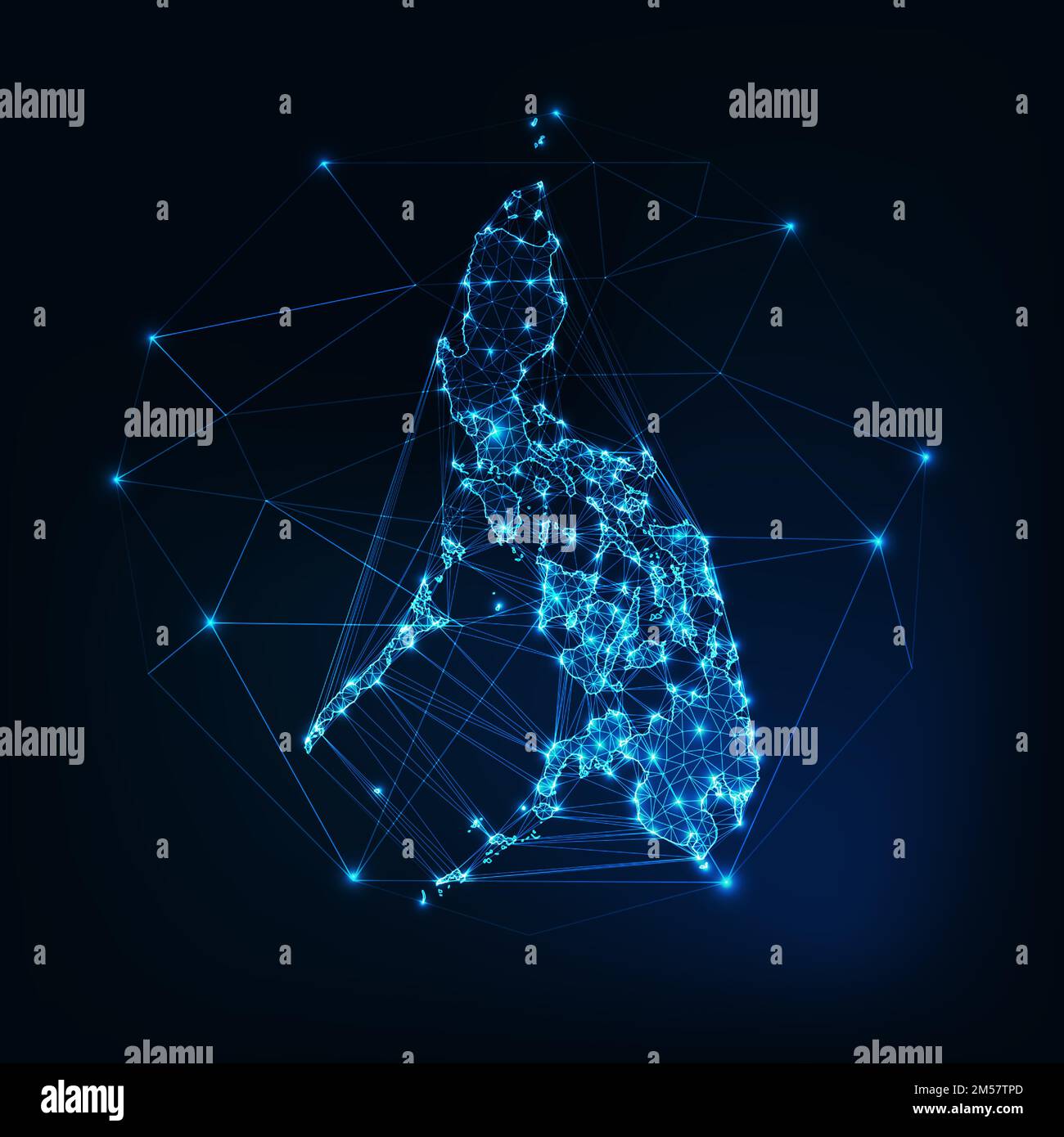 Philippines map glowing silhouette outline made of stars lines dots ...