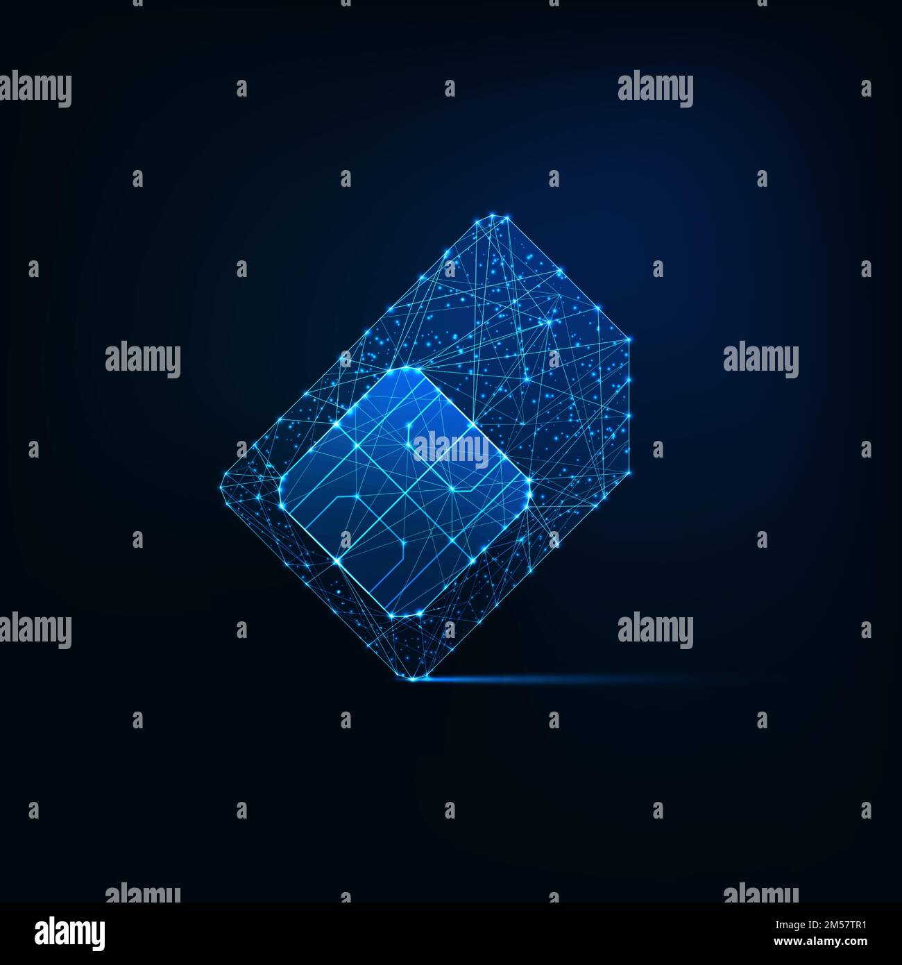 Futuristic glowing low polygonal sim card made of lines, light ...