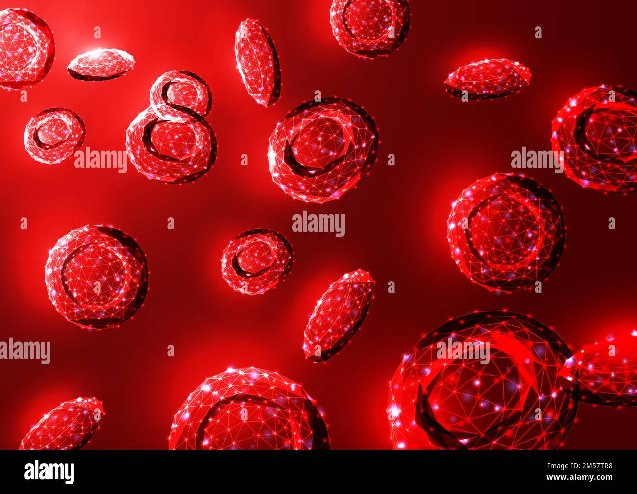 Futuristic glowing low polygonal red blood cells erythrocytes ...