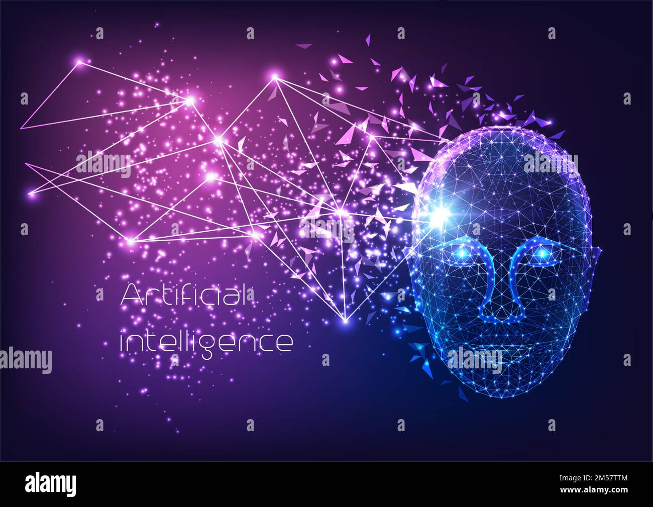 Futuristic artificial intelligence concept with glowing low polygonal ...