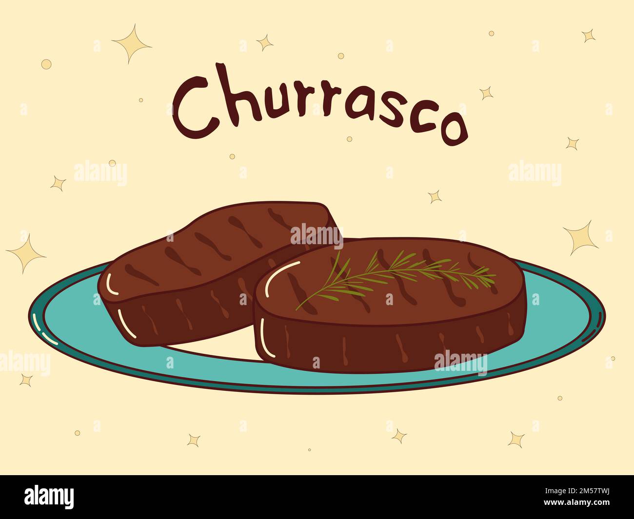 Brazilian traditional food. Churrasco. Vector illustration in hand ...