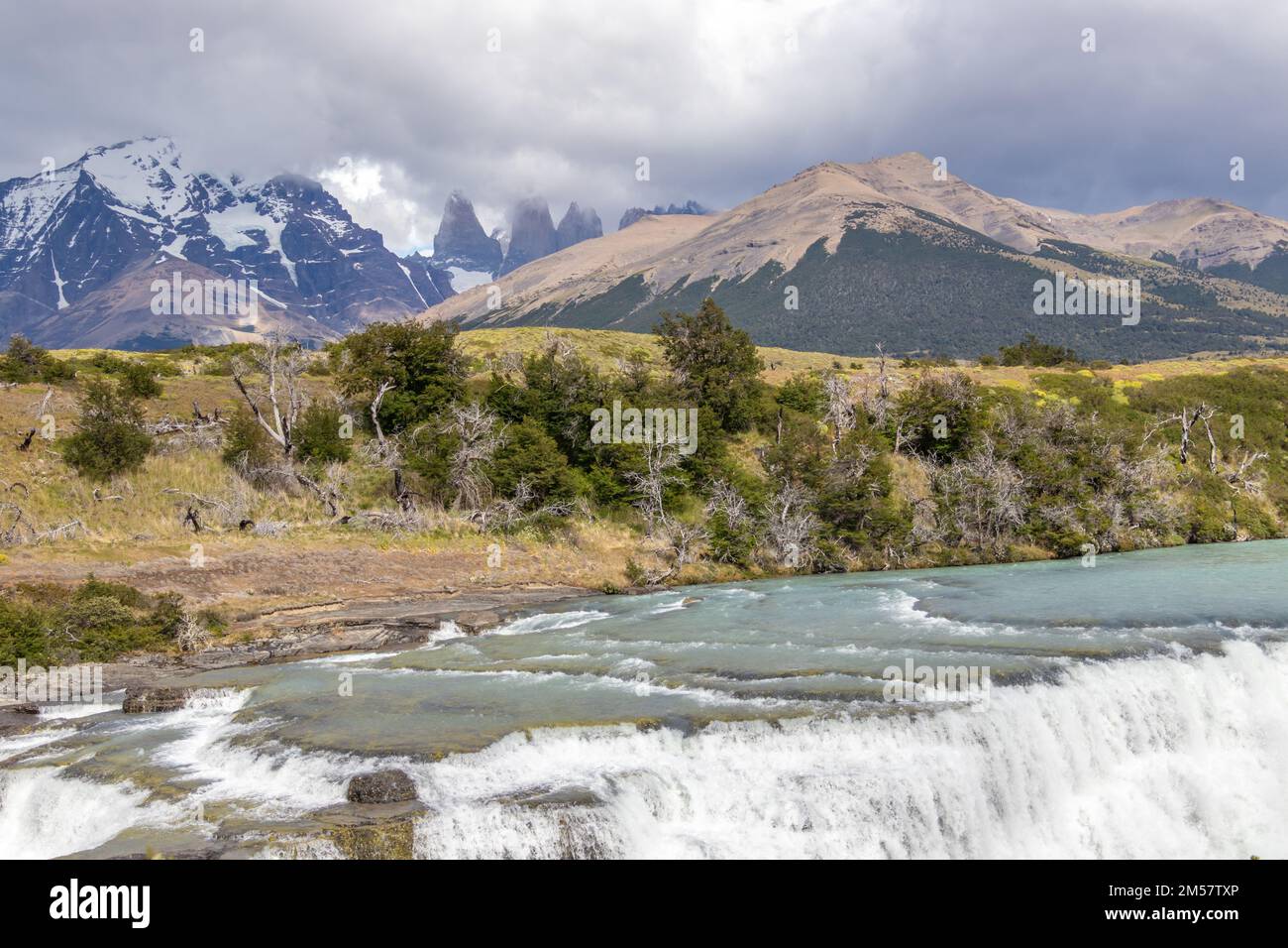 Amazing waterfalls of the Paine river in Torres del Paine national park ...