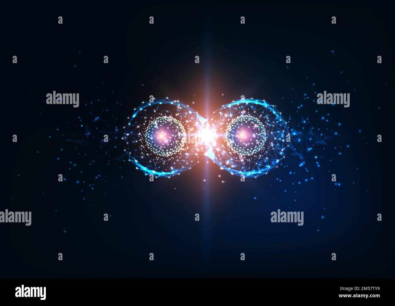 Futuristic glowing low polygonal infinity loop with atom coherence ...
