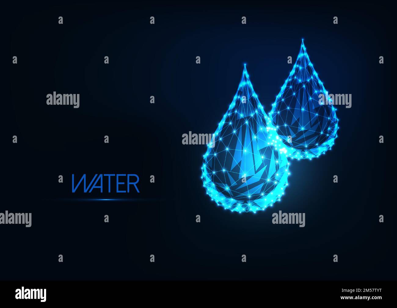Futuristic glowing low polygonal water drops made of lines, stars ...