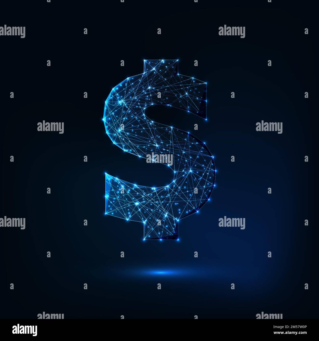 Futuristic glowing low polygonal dollar sign made of lines, stars, dots ...