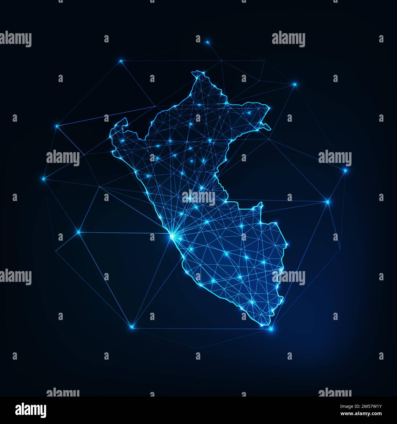 Peru map outline with stars and lines abstract framework. Communication ...