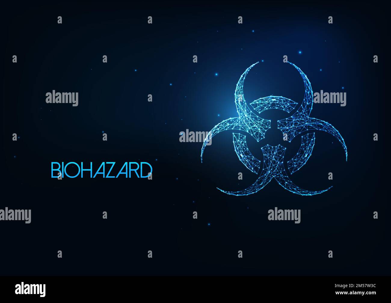 Futuristic glowing low polygonal biohazard symbol made of lines, dots ...