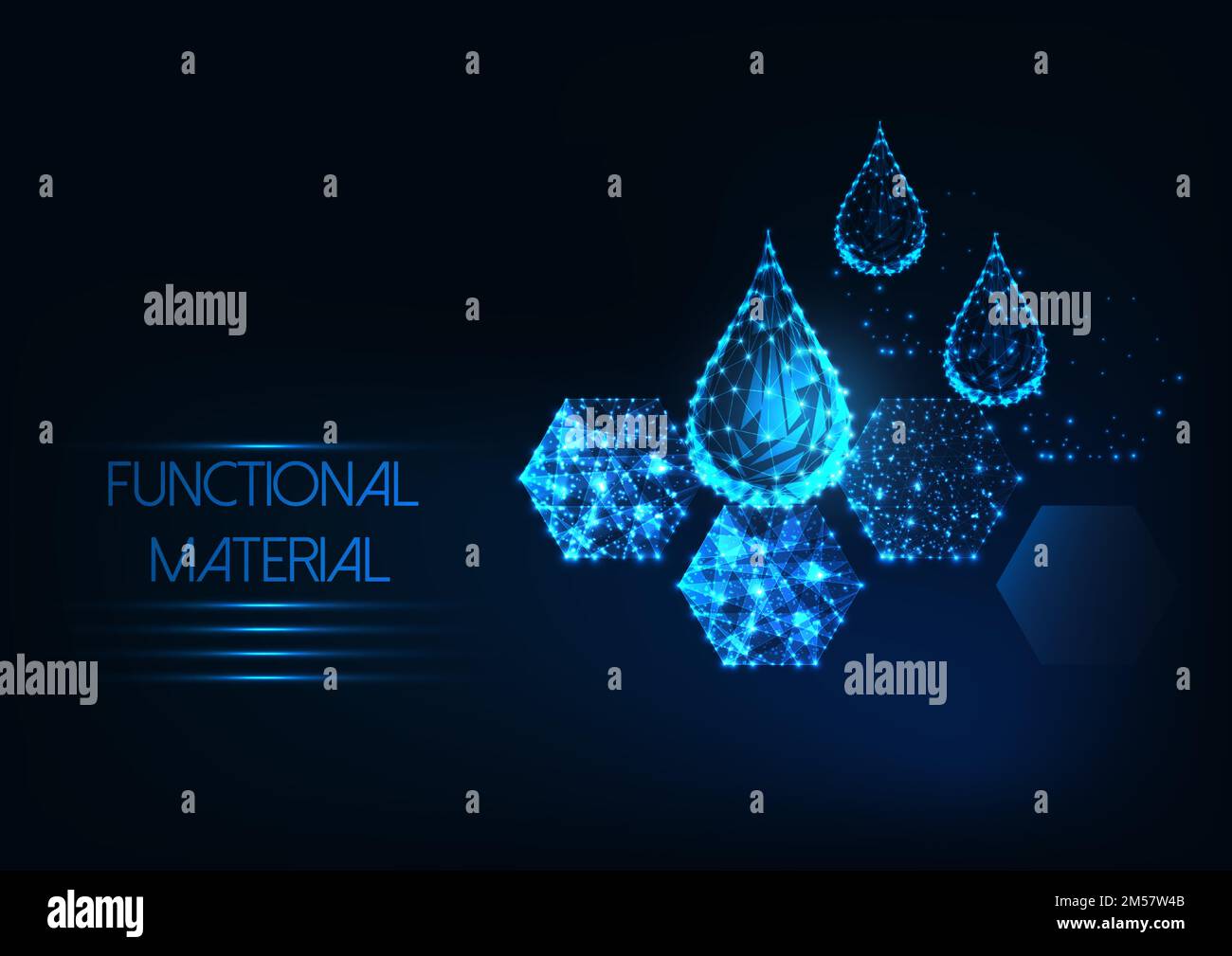Futuristic functional material concept with glowing low polygonal water ...