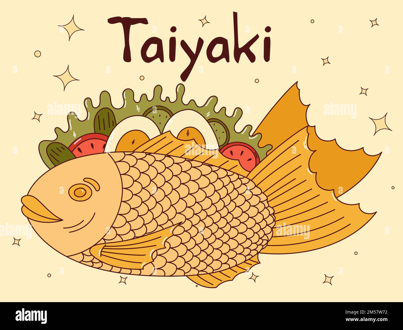 Traditional Japanese food. Asian Taiyaki. Fish-shaped sandwich. Vector ...