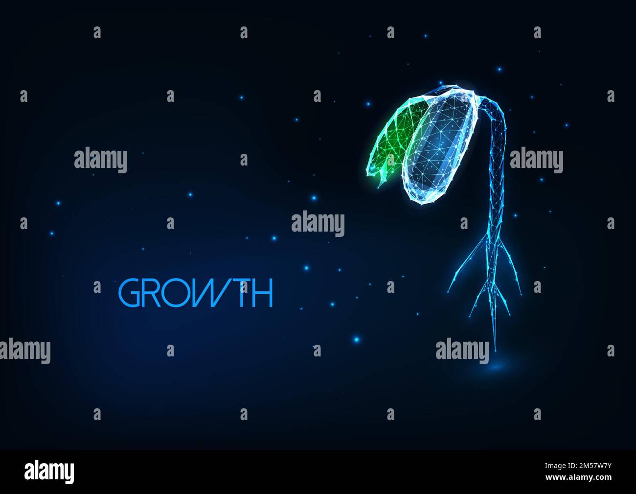 Futuristic agriculture growth concept with glowing low polygonal green ...