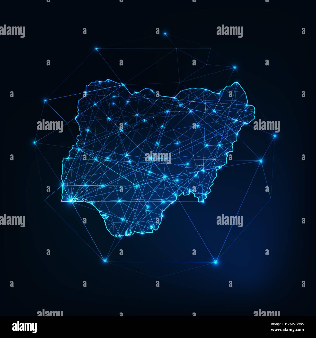Nigeria map outline with stars and lines abstract framework. Communication, connection concept ...
