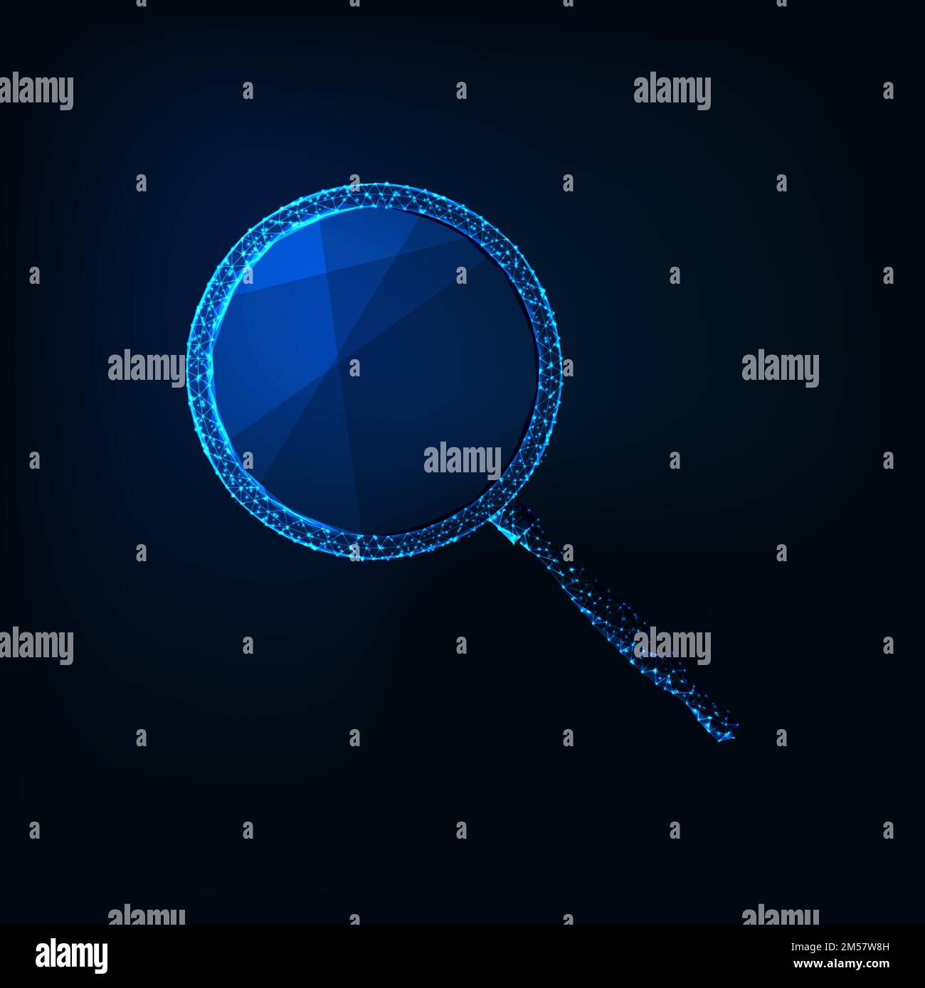 Futuristic glowing low polygonal magnifying glass icon made of lines ...