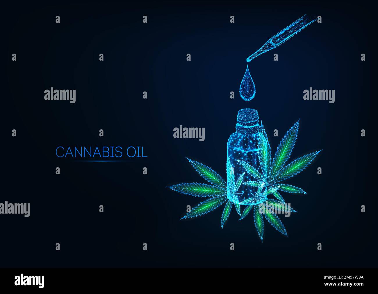 Futuristic cannabidiol, hemp oil extract concept with glowing low ...