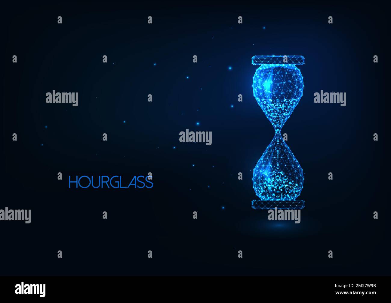 Futuristic glowing low polygonal hourglass isolated on dark blue ...