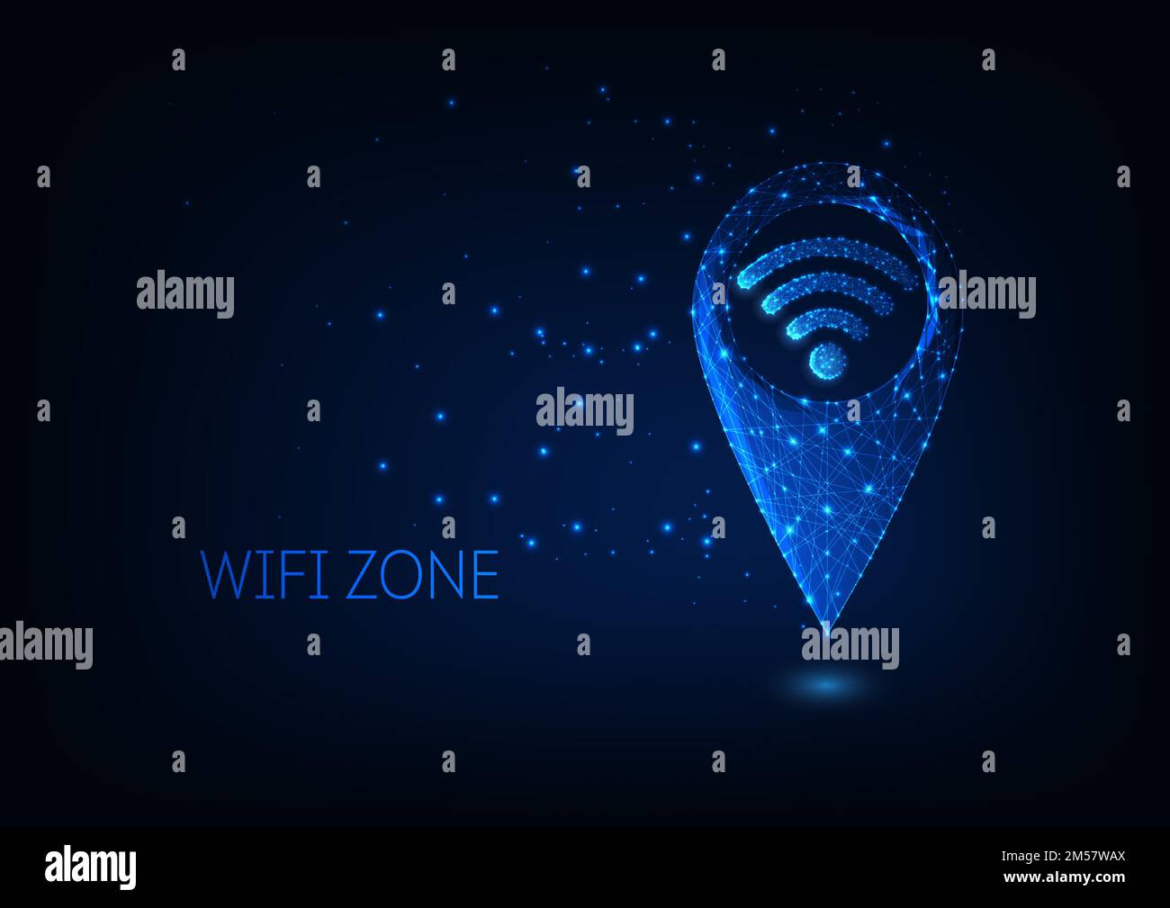 Futuristic Glowing Low Polygonal Gps And Wifi Symbols Isolated On Dark