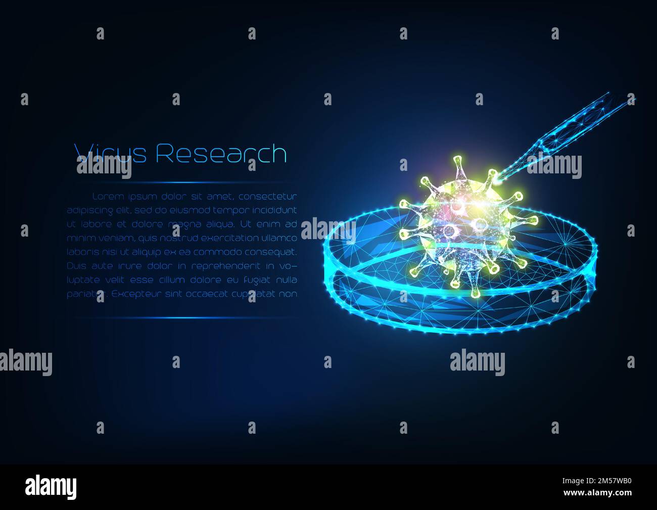 Futuristic Virus research concept with glowing low polygonal virus cell ...