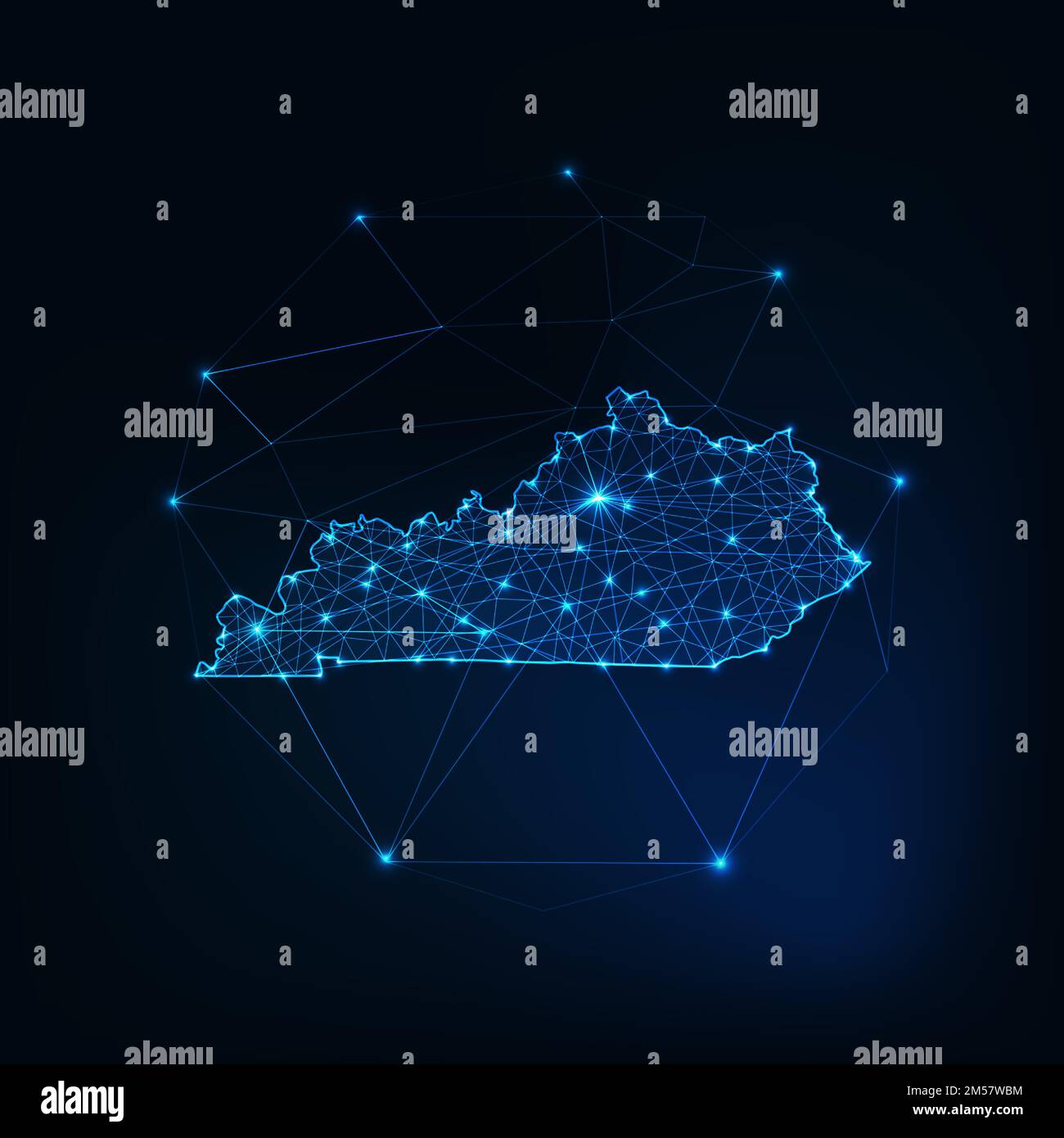 Kentucky state USA map glowing silhouette outline made of stars lines ...