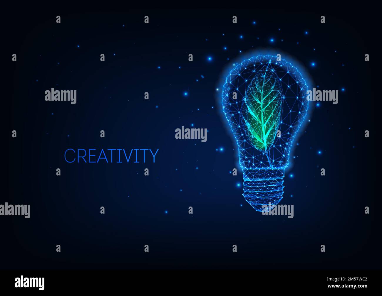 Futuristic sustainable energy concept with glowing low polygonal green ...