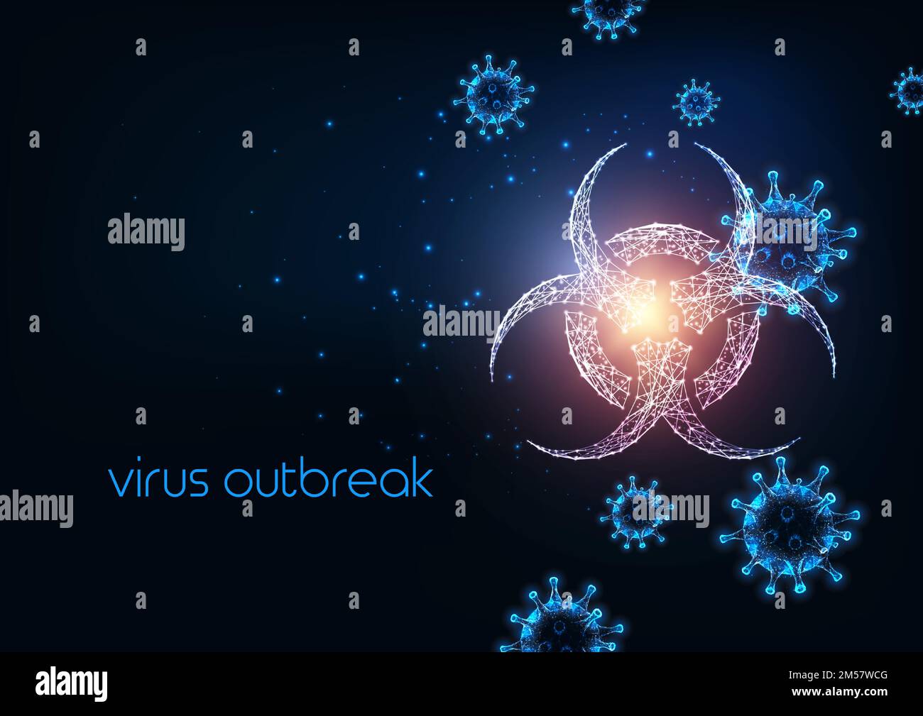 Futuristic virus outbreak concept with glowing low polygonal virus ...