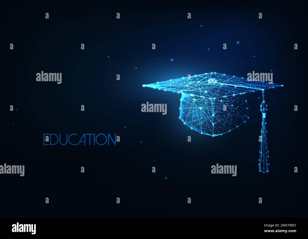 Futuristic education concept with glowing low polygonal graduation hat ...