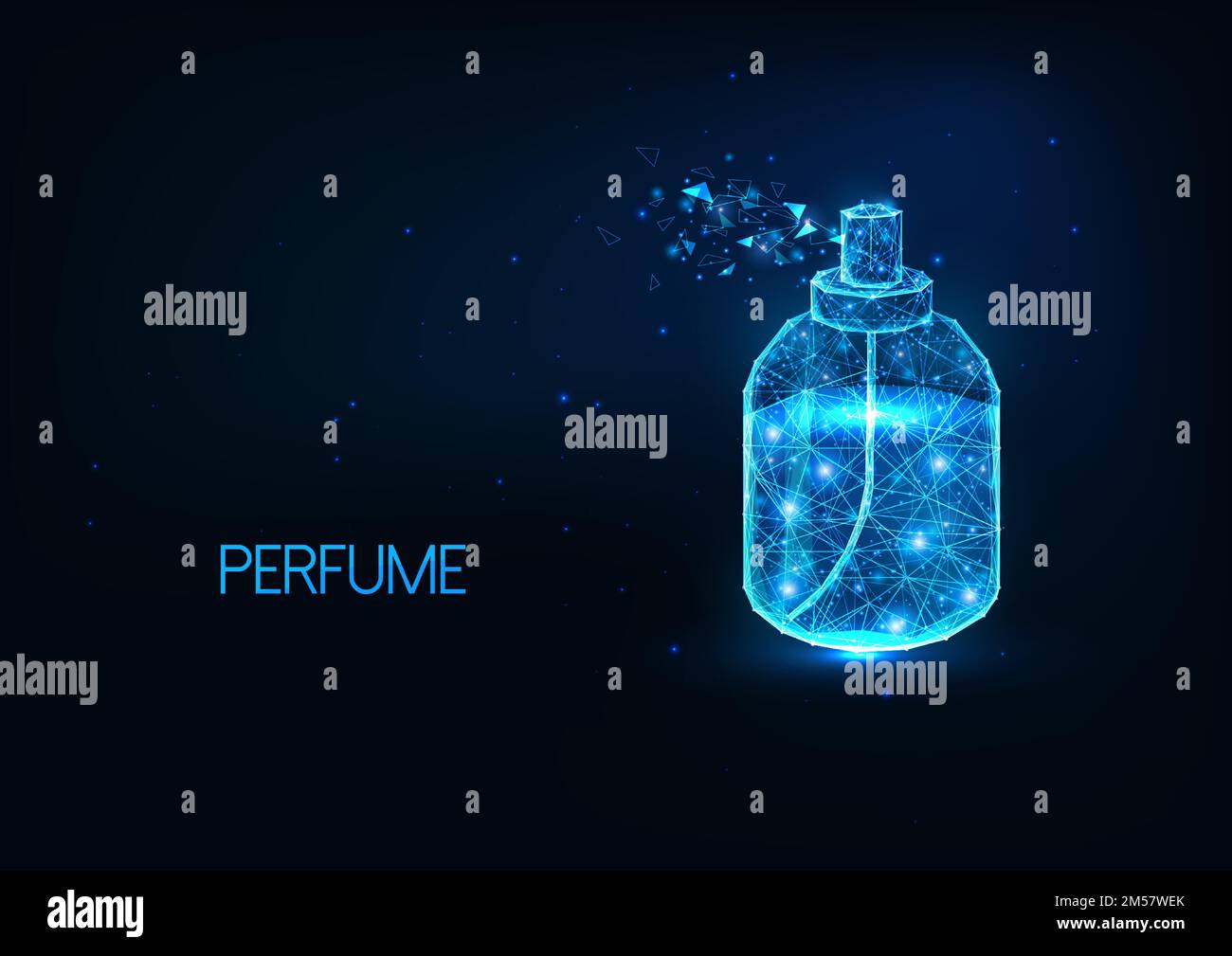 Futuristic glowing low polygonal perfume spray bottle isolated on dark ...