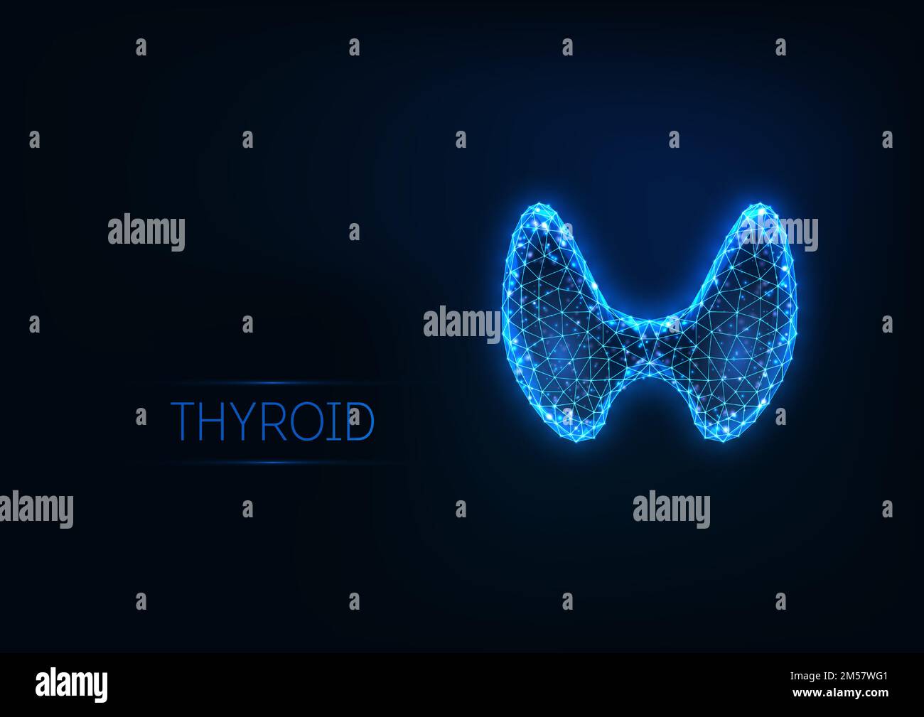 Futuristic glowing low polygonal human thyroid gland isolated on dark ...