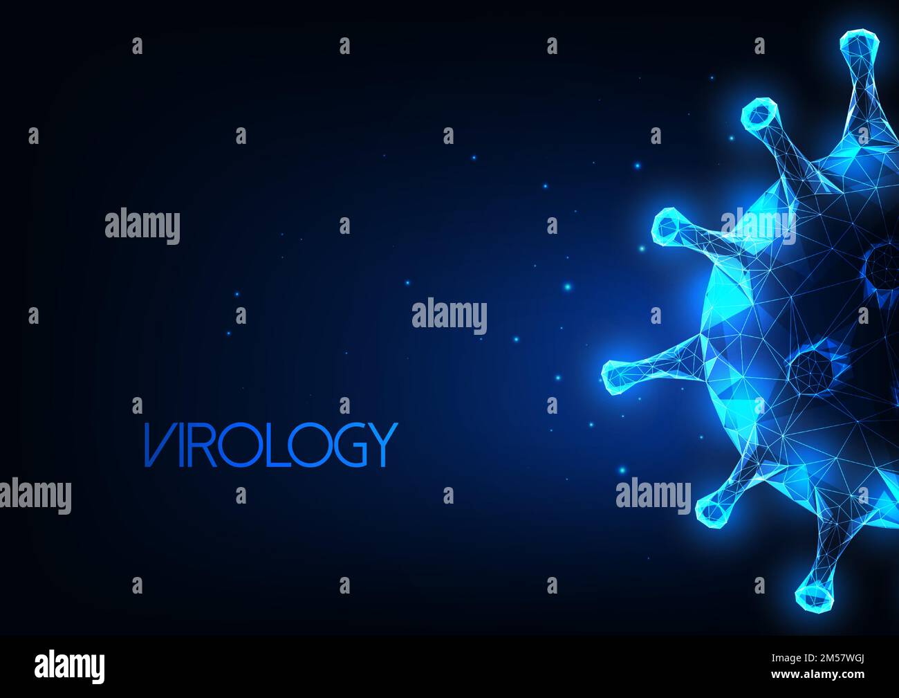 Futuristic virology, immunology abstract web banner with glowing low ...