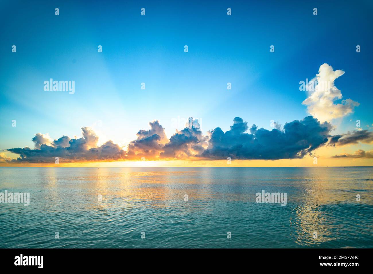 Pacific ocean. Sunset sea landscape. Colorful beach sunrise with calm ...