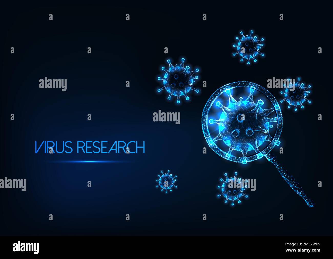 Futuristic coronavirus sars-cov2 research concept with glowing low poly ...