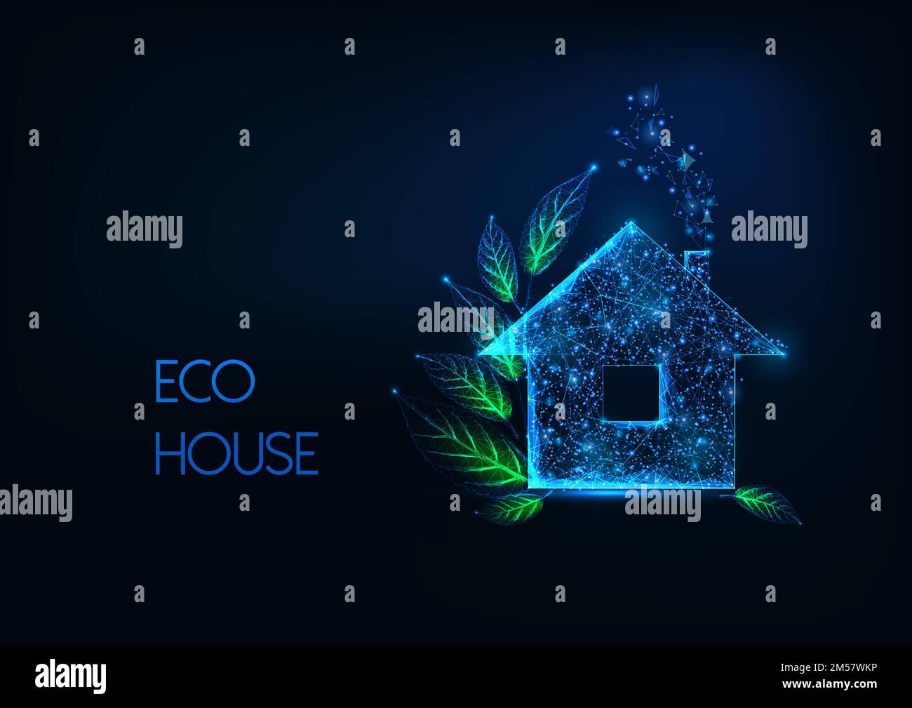 Futuristic eco house concept with glowing low polygonal residential ...