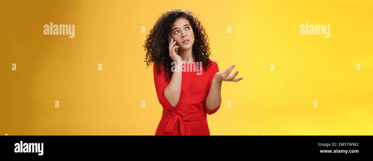 Concerned and sad female friend telling details of bad situation ...