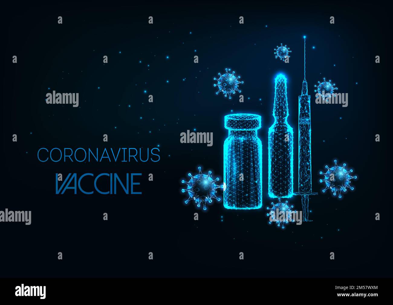 Futuristic Coronavirus Covid-19 vaccine concept with glowing low ...