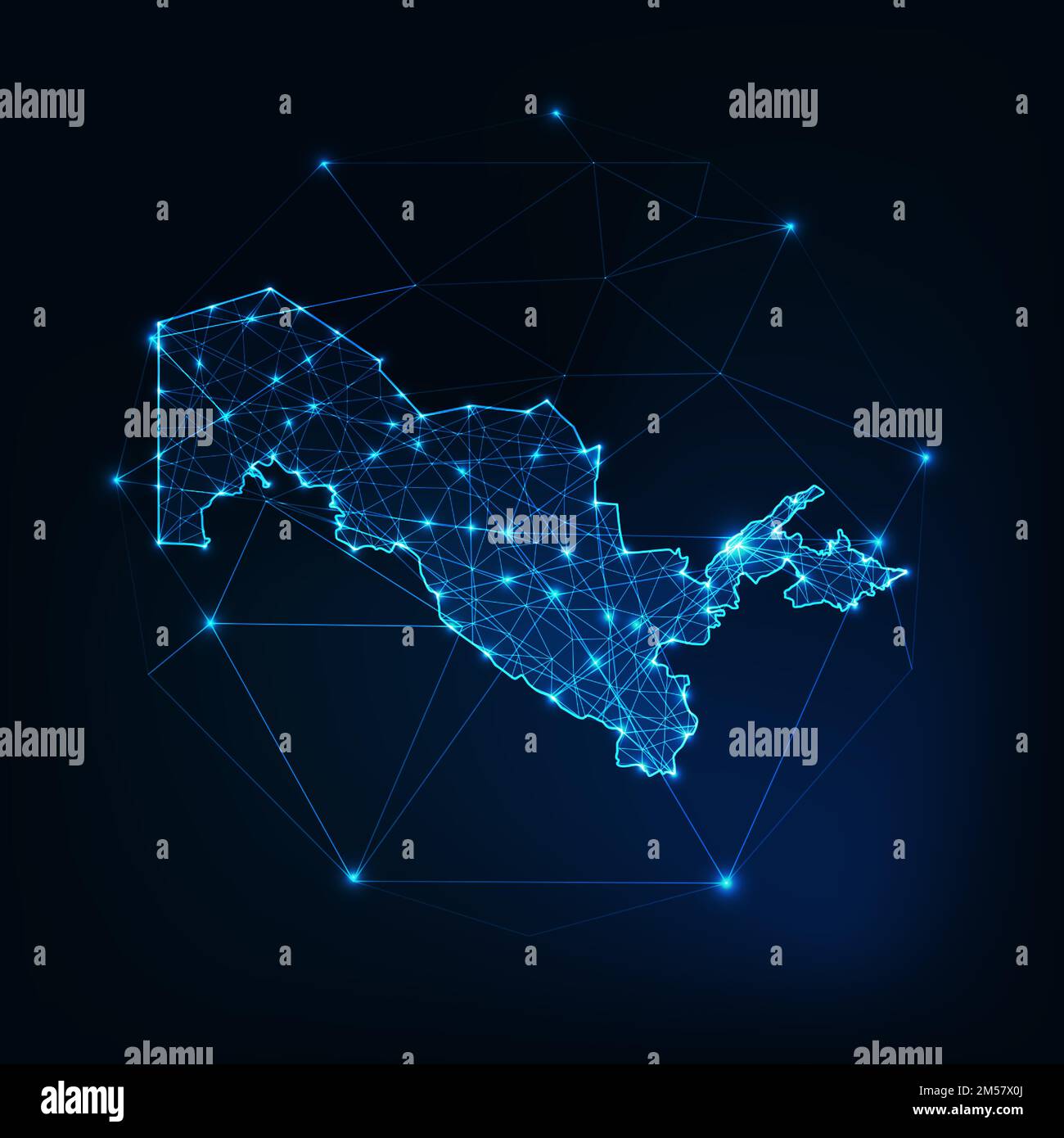 Uzbekistan map outline with stars and lines abstract framework ...