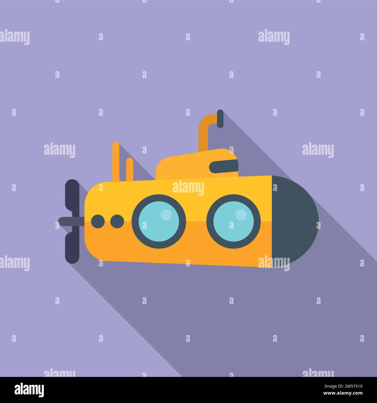 Funny submarine icon flat vector. Underwater ship. Periscope deep Stock ...