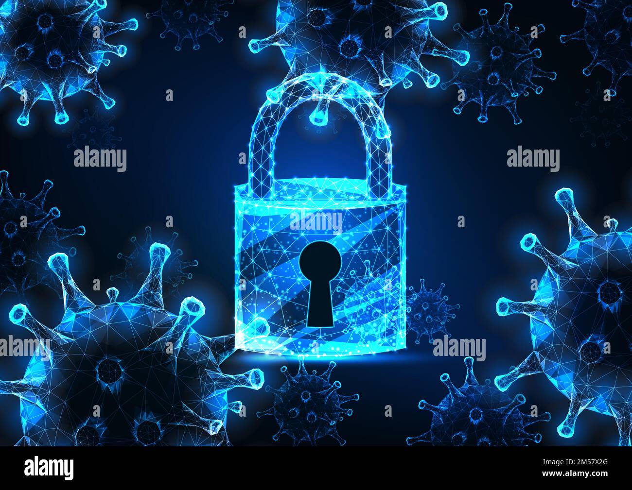 Futuristic coronavirus covid-19 Pandemic lockdown concept with glowing ...