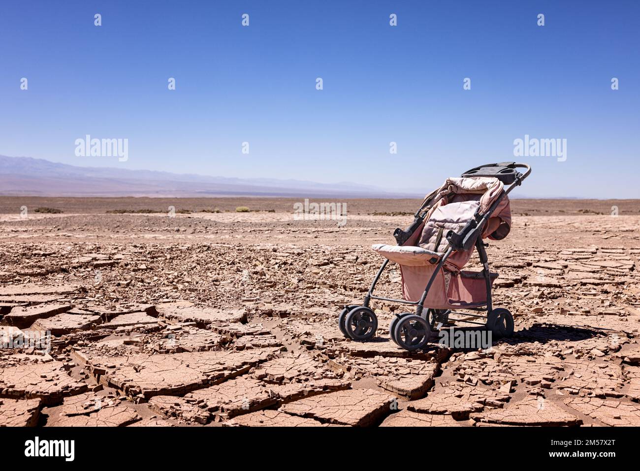 Desertification: symbolic image for climate change - Abandoned stroller ...