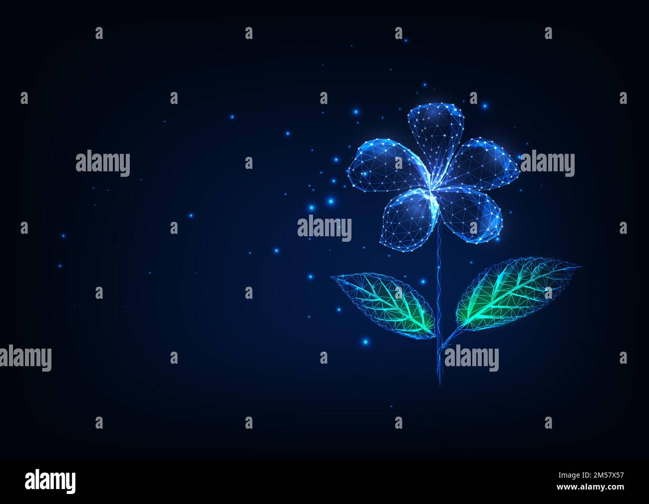Futuristic glowing low polygonal flower isolated on dark blue ...