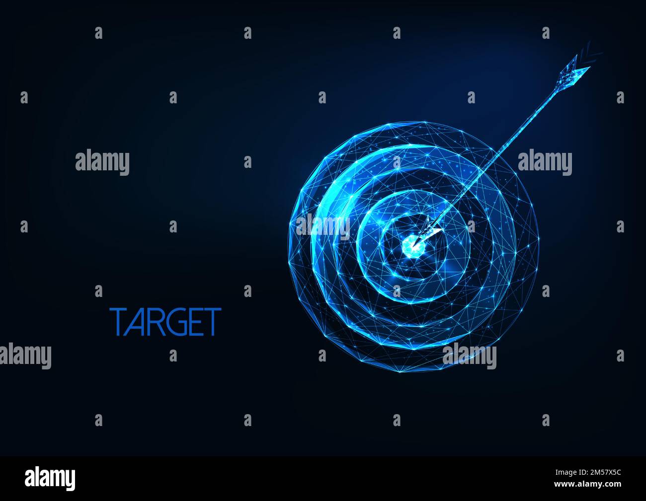 Futuristic success, goal concept with glowing low polygonal target and ...