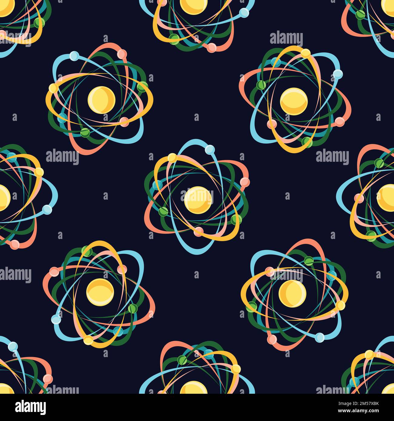 Atom seamless pattern on dark blue background. Science for kids ...
