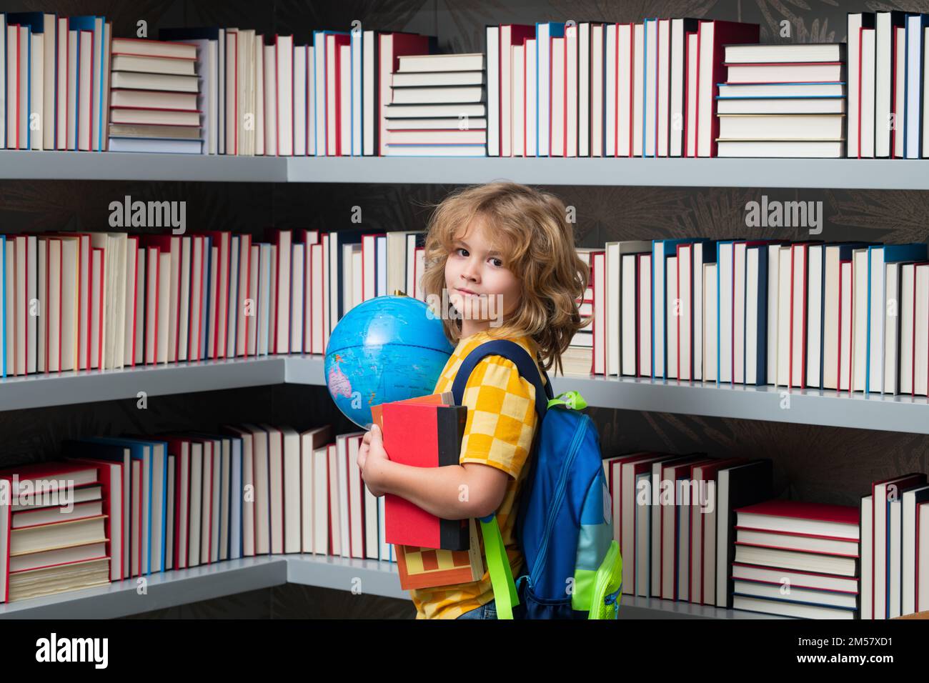 School boy world globe and books. Smart caucasian school boy kid pupil ...