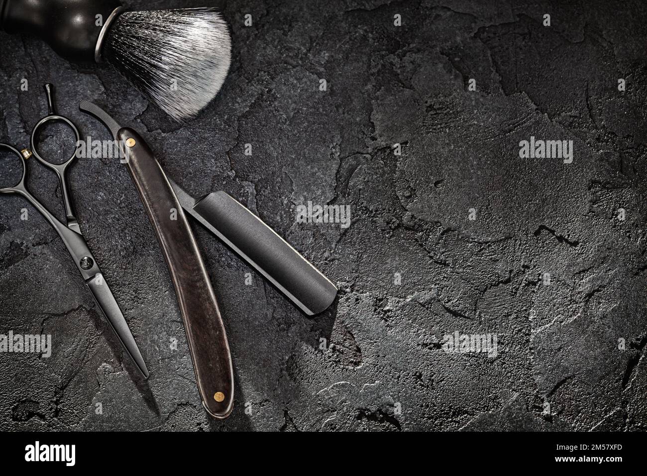 Black Tools Of Barber. Barber Shop. Professional Hair Cutting Scissors ...