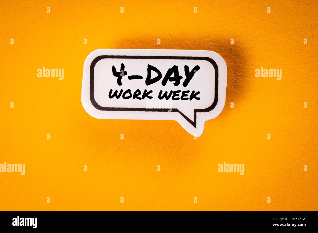 4-day work week. Text and speech bubble on yellow background Stock ...