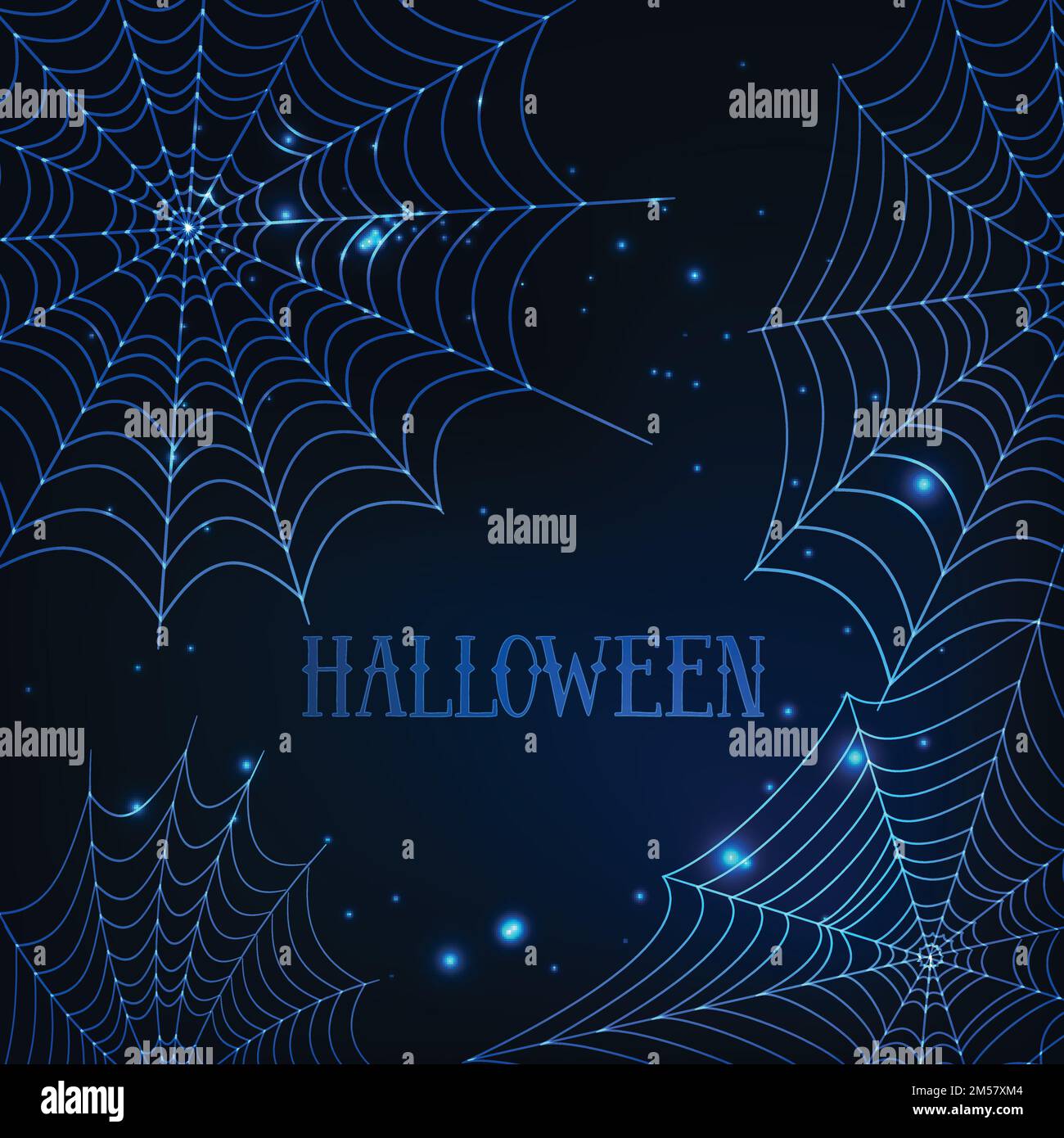 Halloween greeting card template with glowing spider webs and text on ...