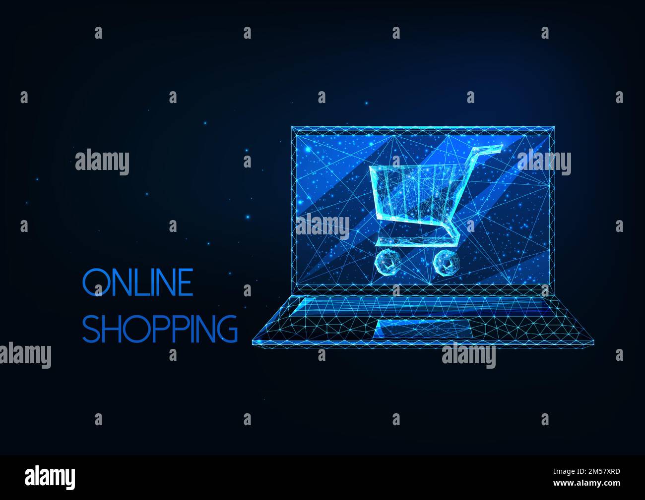 Futuristic online shopping concept with glowing low polygonal laptop ...