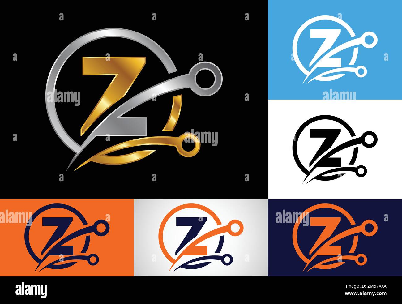 Initial Z monogram alphabet in a circle with a technology sign symbol ...